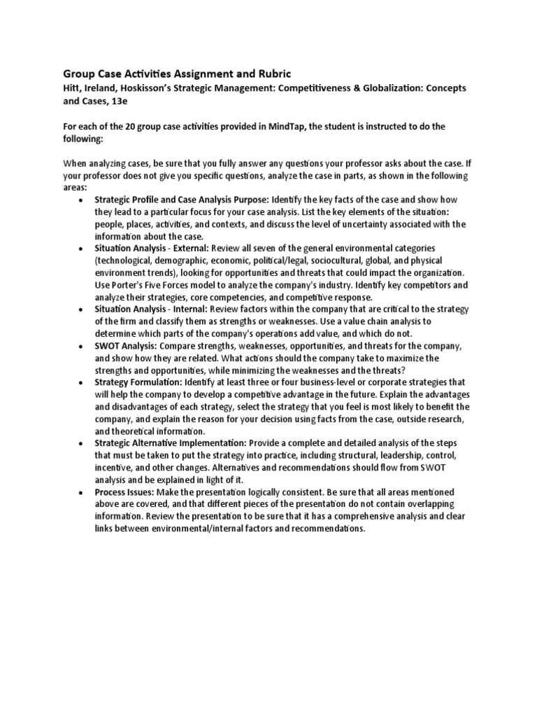 Group Case Activity Instructions and Rubric | PDF | Strategic ...
