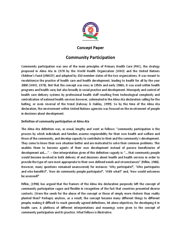 Community Participation: Concept Paper | PDF | Community | Health Care
