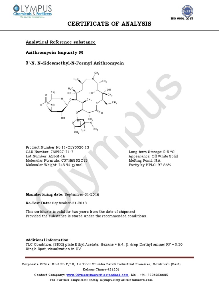 Azithromycin Impurity Analysis Report | PDF | High Performance Liquid ...
