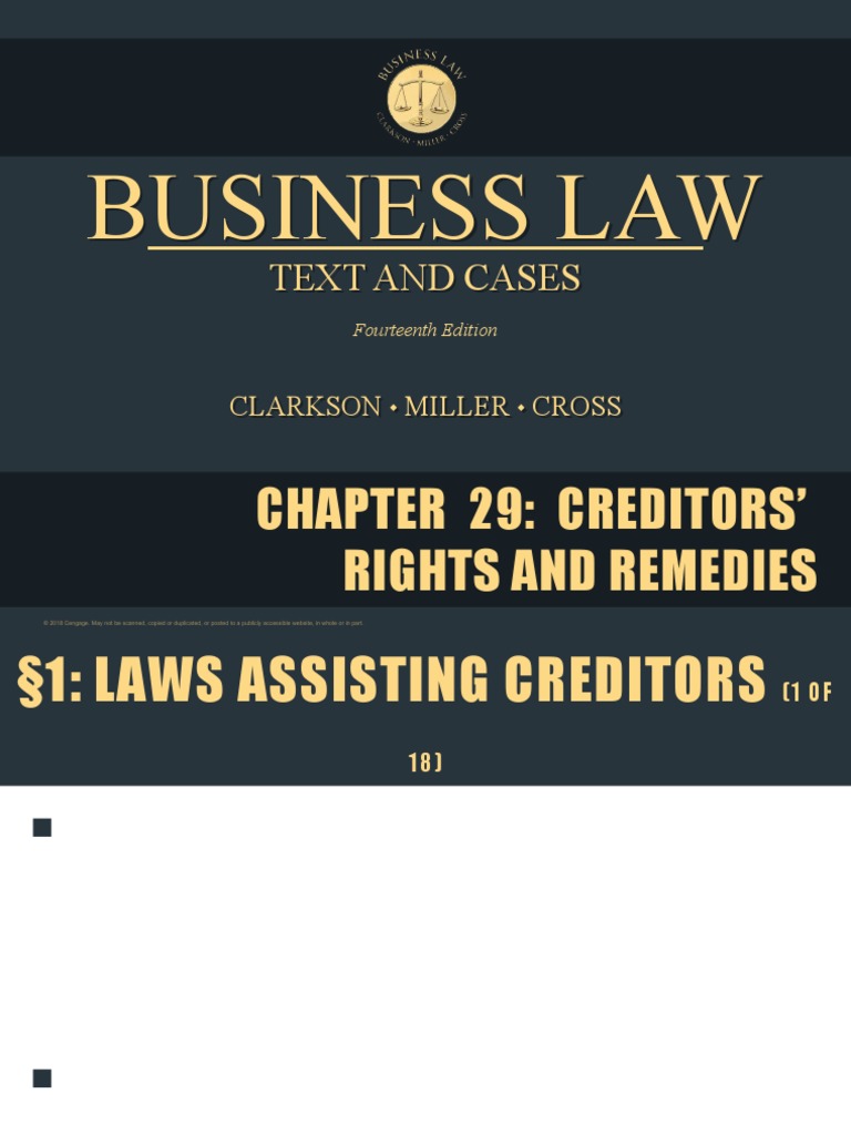 Clarkson14e - PPT - ch29 U6 CREDITORS RIGHTS BK. Creditors' Rights and ...