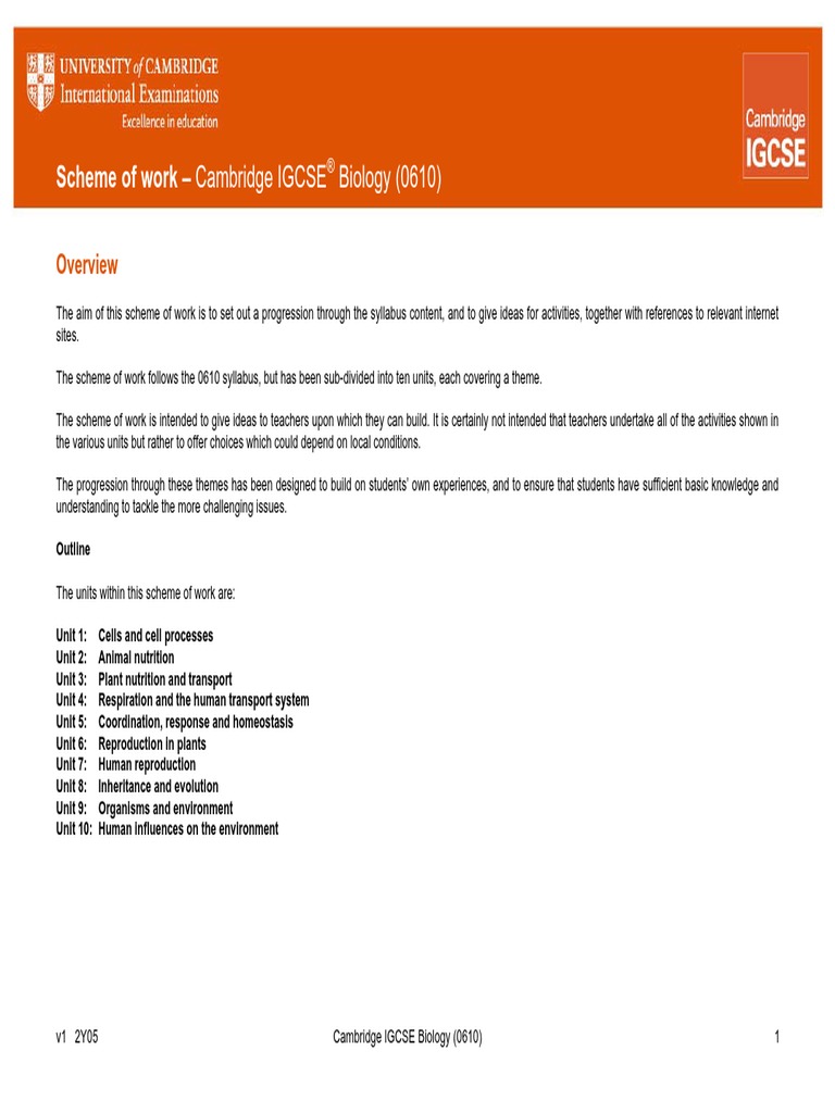 Scheme of Work - Cambridge IGCSE Biology (0610) | PDF | Osmosis | Diffusion