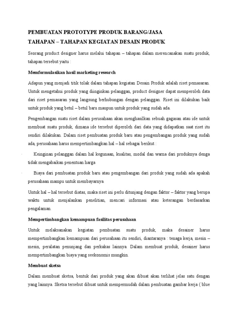 Materi Tambahan (PEMBUATAN PROTOTYPE PRODUK DLL) Kelas 11 Sem 2 | PDF | Teknologi & Rekayasa