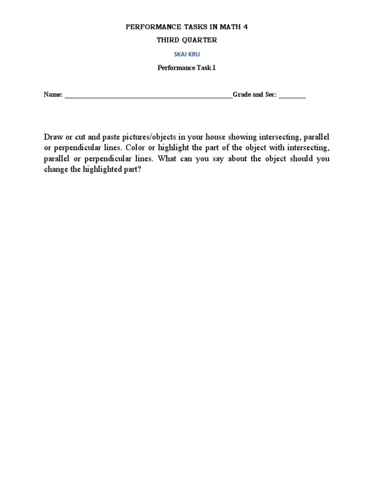 Performance Tasks in Math 4 Third Quarter: Skai Kru | PDF ...