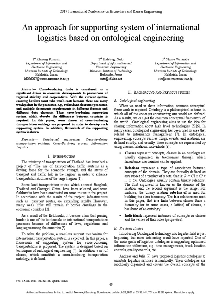 An Approach For Supporting System of International Logistics Based On Ontological Engineering ...