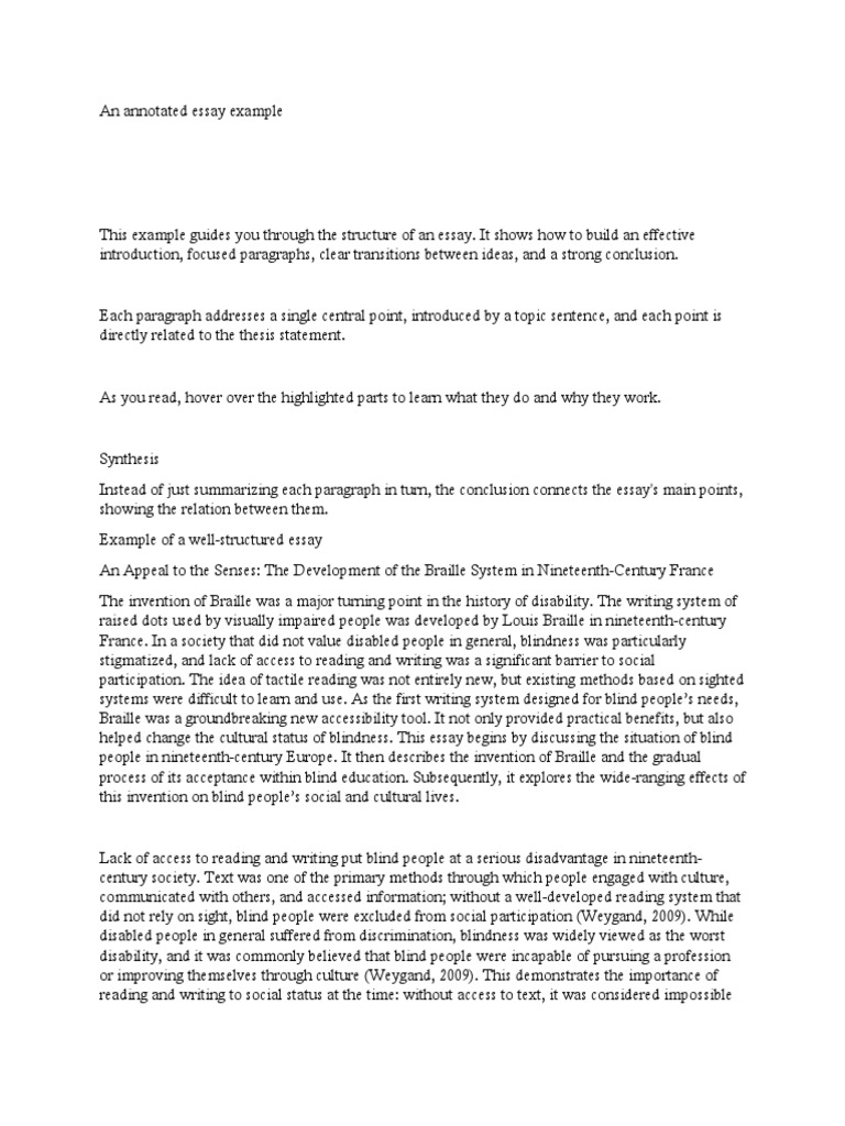 An Annotated Essay Example | PDF | Visual Impairment | Essays