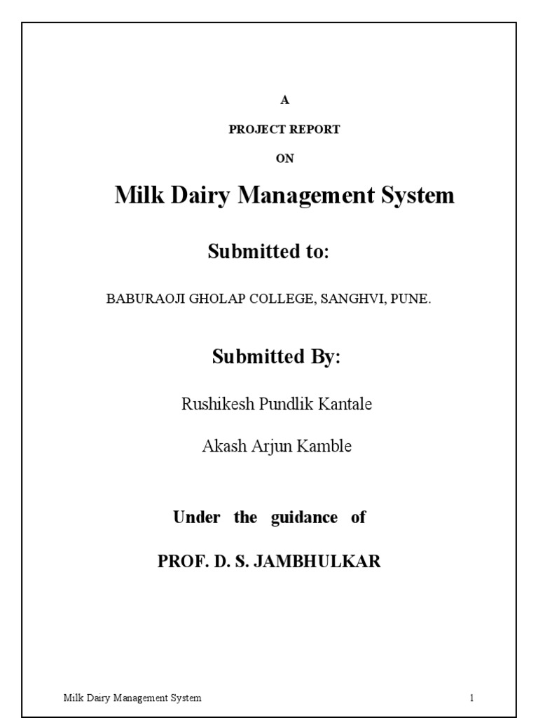Milk Dairy Management System: Submitted To | PDF | Microsoft Access ...