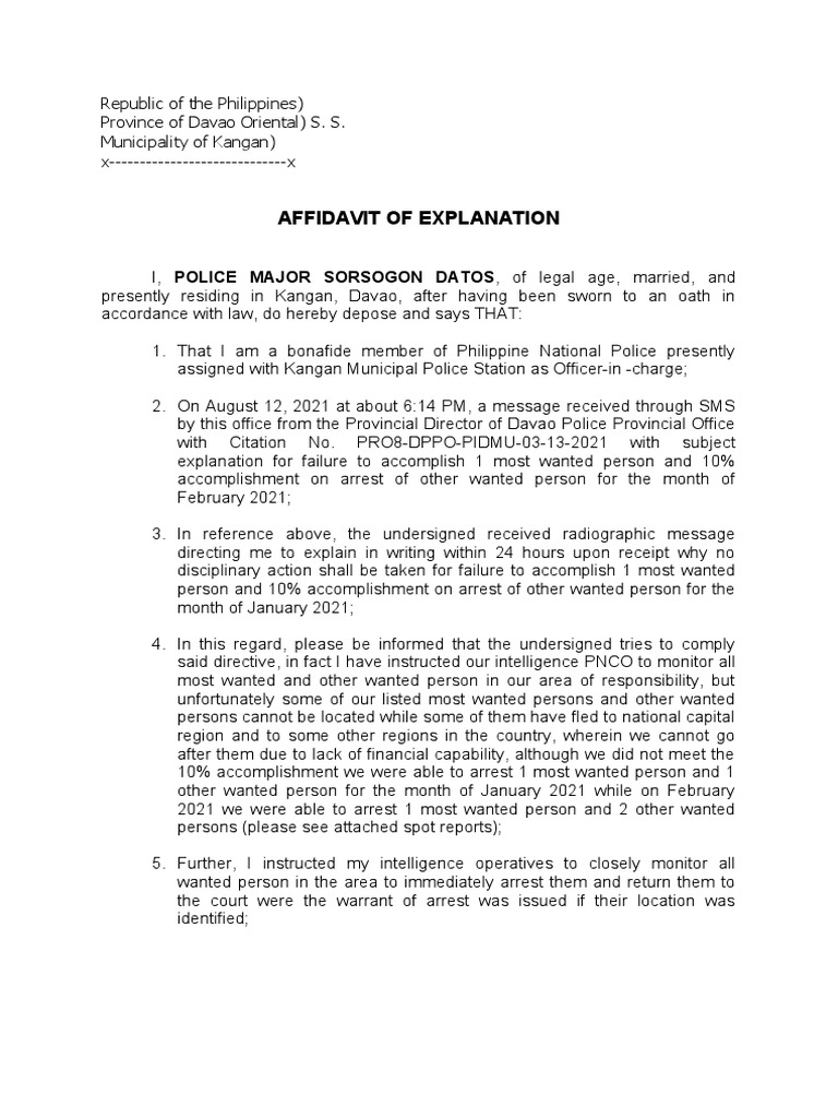 Affidavit of Explanation | PDF | Affidavit | National Security