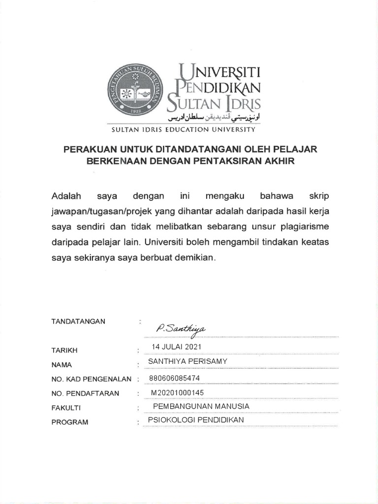 3 - Perakuan Pelajar | PDF | Pengembangan Diri