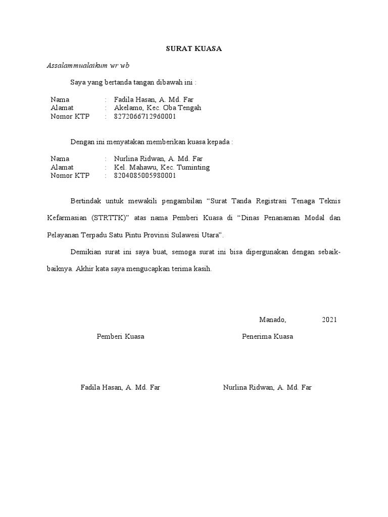 Surat Kuasa Pengambilan STRTTK | PDF