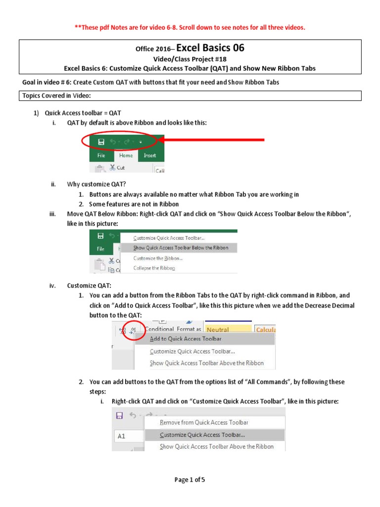 Office2016Class18 20 ExcelBasics06 08QATKeyboardDefaultAlign | PDF ...