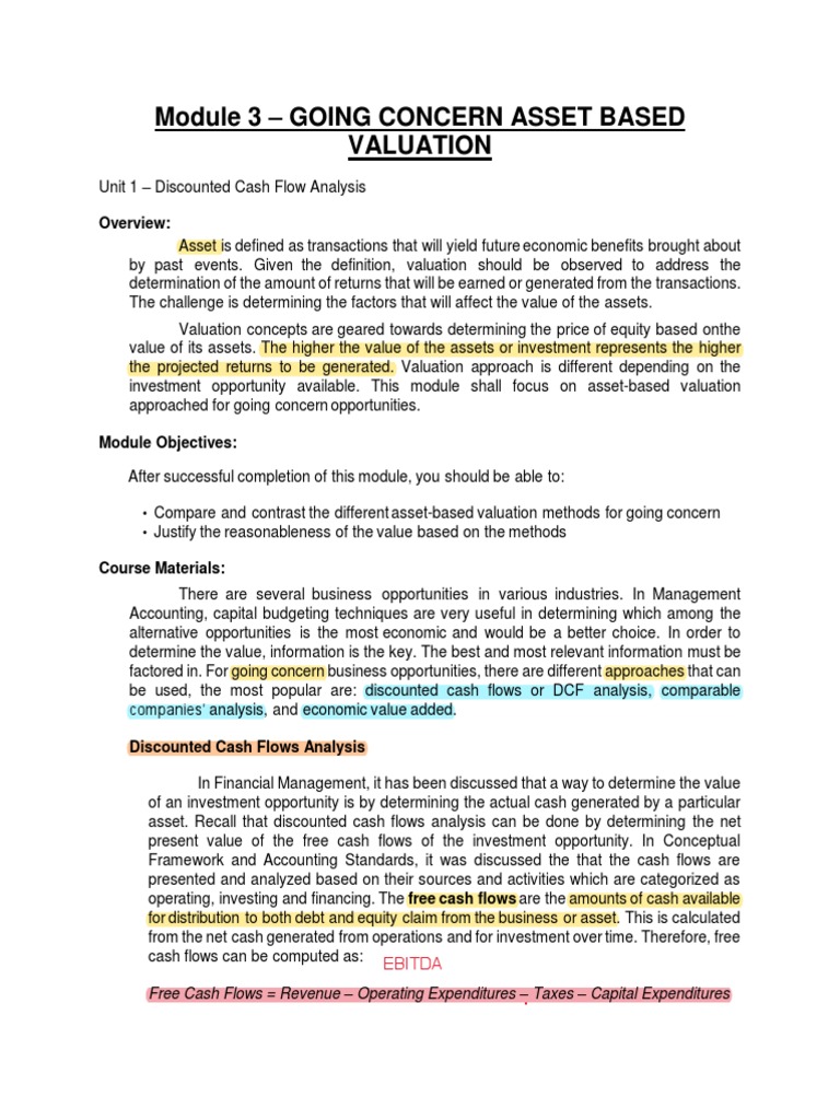 Going Concern Asset-Based Valuation | PDF | Discounted Cash Flow ...