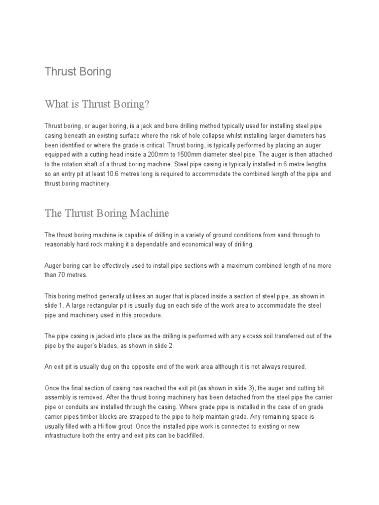 Thrust Boring Method Overview | PDF | Casing (Borehole) | Drilling