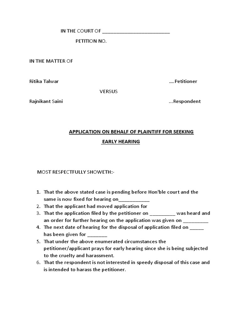 Application For Early Hearing | PDF