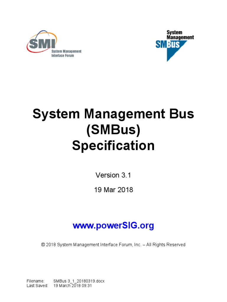 System Management Bus (Smbus) Specification: © 2018 System Management Interface Forum, Inc ...