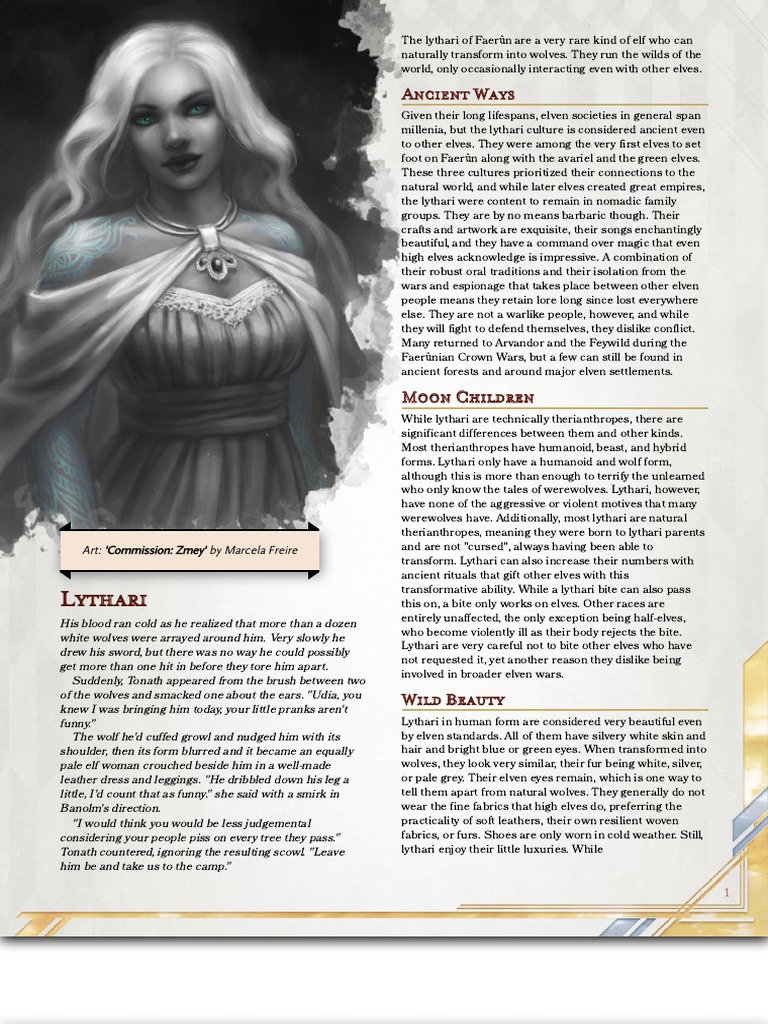 Race - Lythari - GM Binder | PDF | Elf (Dungeons & Dragons) | Fantasy
