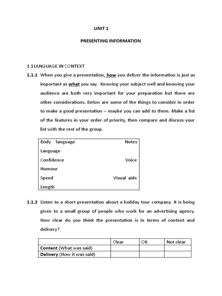 Week 2 Presenting Information | PDF | Human Communication | Communication