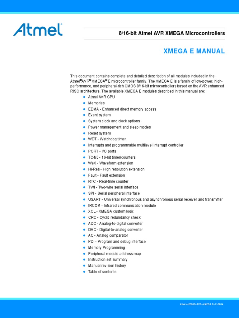 Atmel 42005 8 and 16 Bit AVR Microcontrollers XMEGA E Manual | Download Free PDF | Central ...