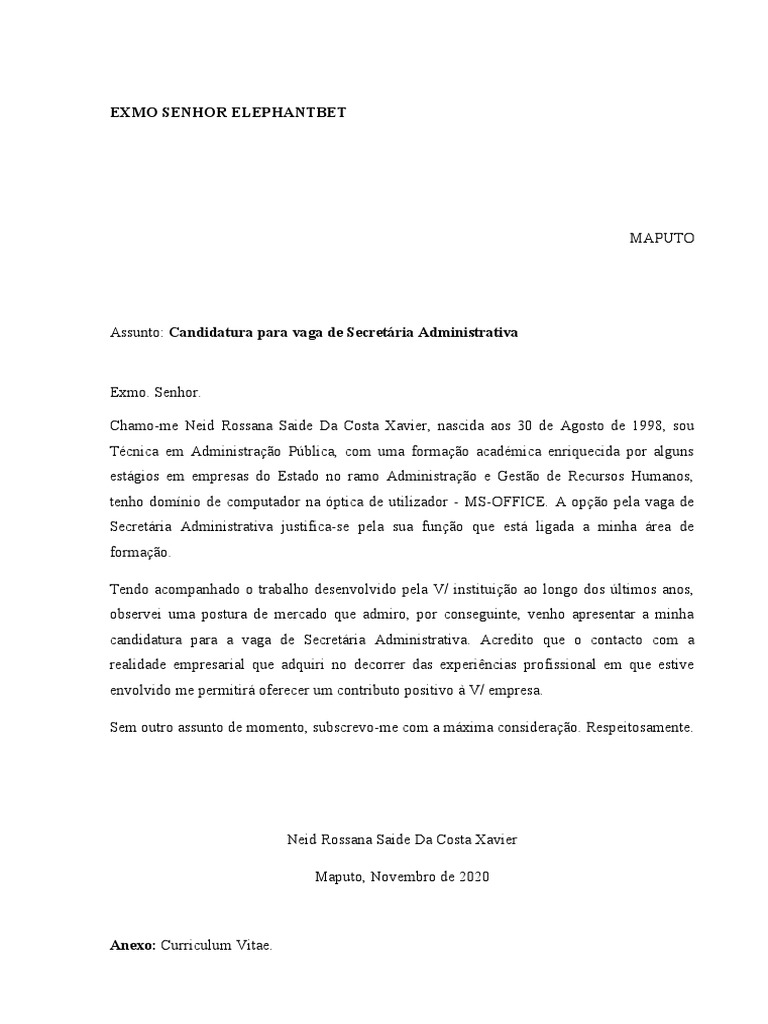 Exemplo Carta de Candidatura | PDF