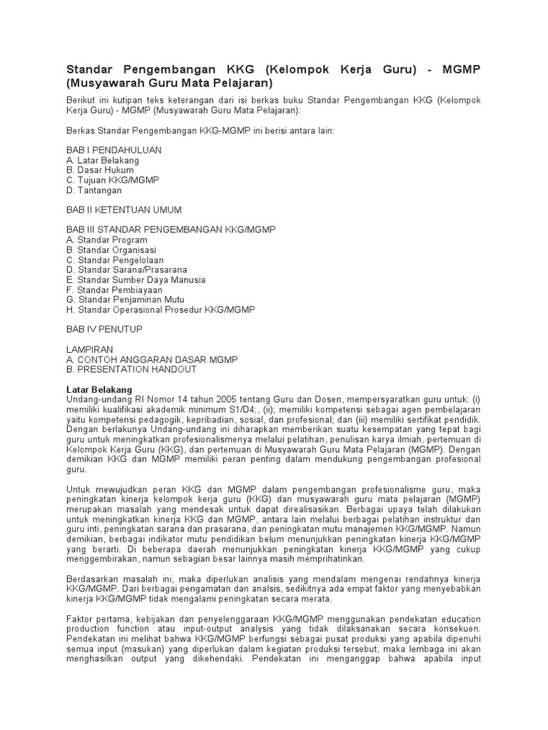 Standar Pengembangan KKG | PDF