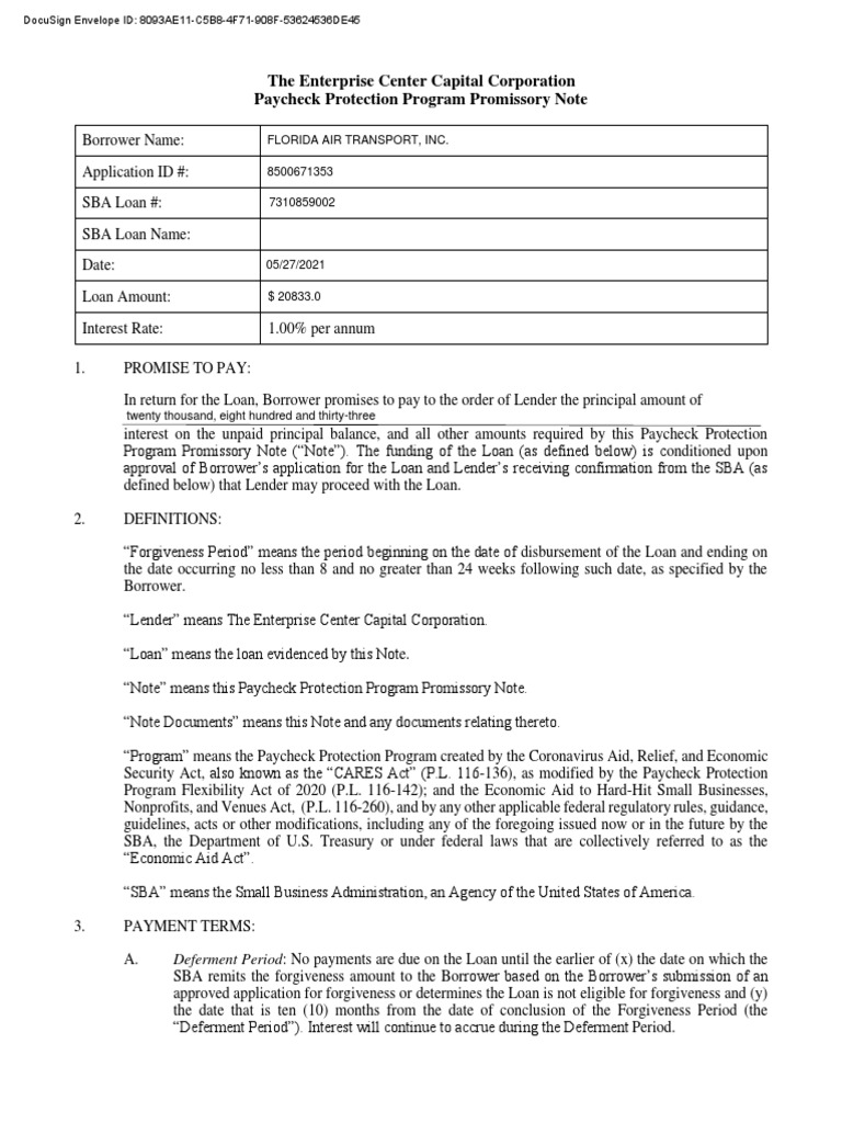 SBA Loan Note | PDF | Irs Tax Forms | Loans