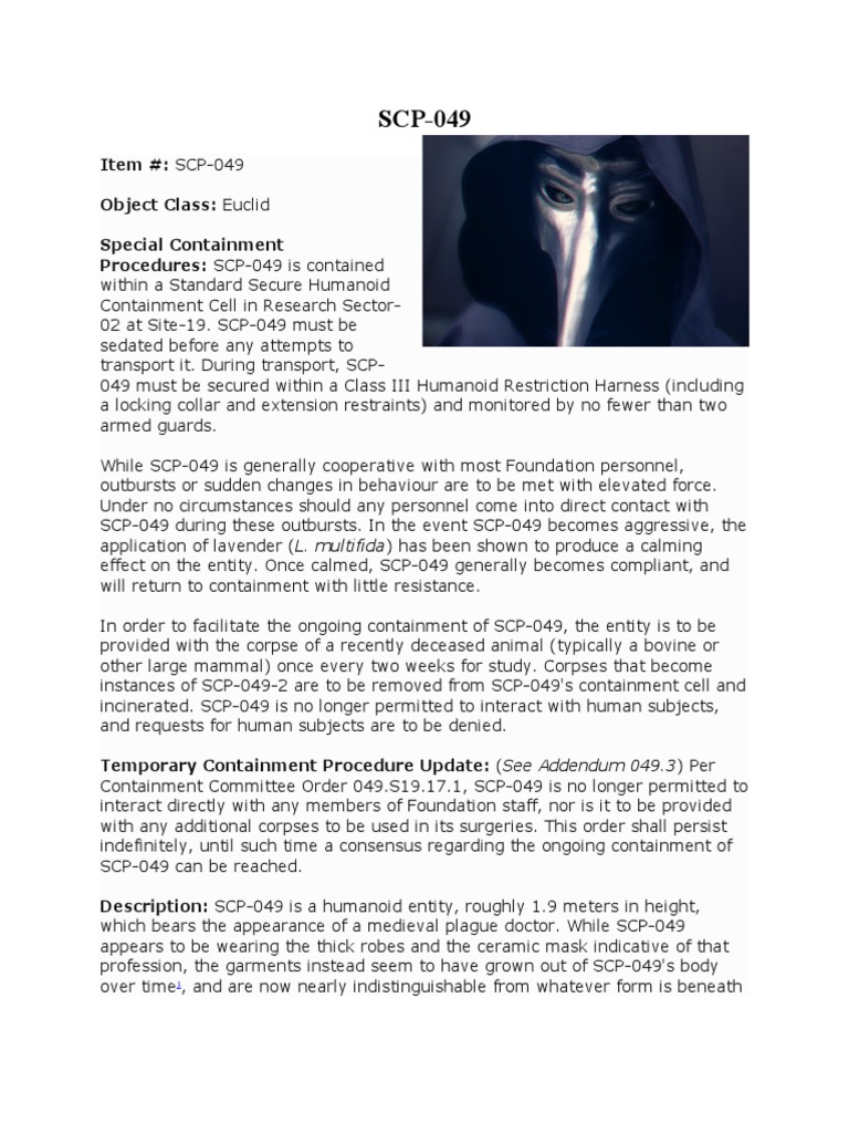 SCP-049 - SCP Foundation | PDF | Cadaver | Infection