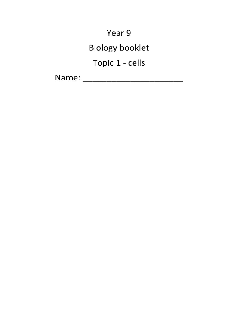 Year 9 Biology Booklet Topic 1 - Cells Name | PDF | Cell (Biology ...