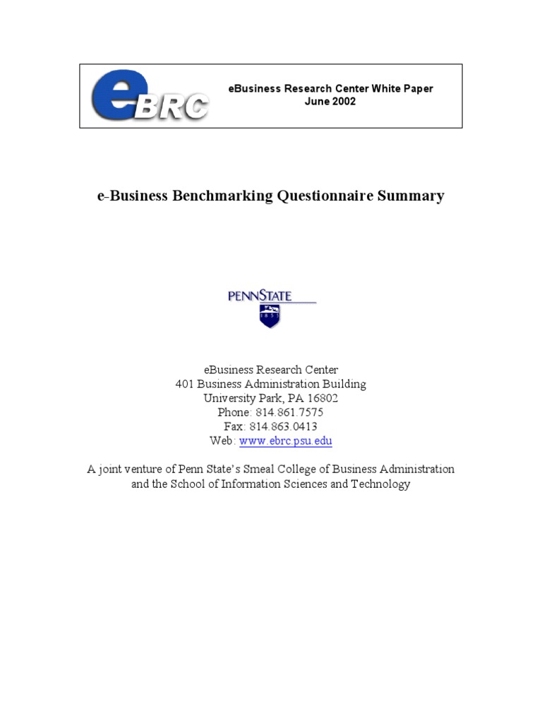 E-Business Benchmarking Questionnaire Summary: Ebusiness Research ...