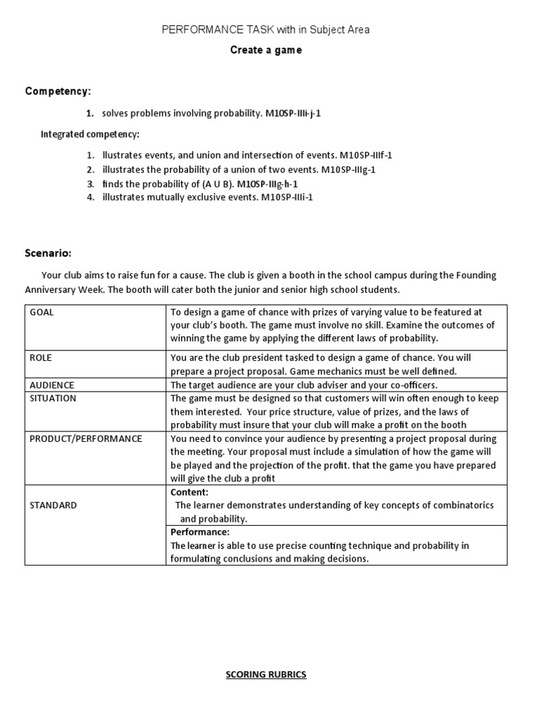 Performance Task On Probability | PDF | Probability | Simulation