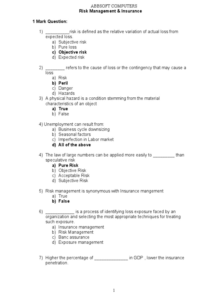 Risk Management & Insurance Quiz | PDF | Reinsurance | Insurance