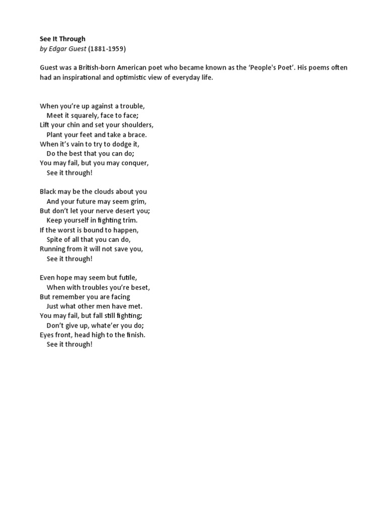 By Edgar Guest (1881-1959) : See It Through | PDF
