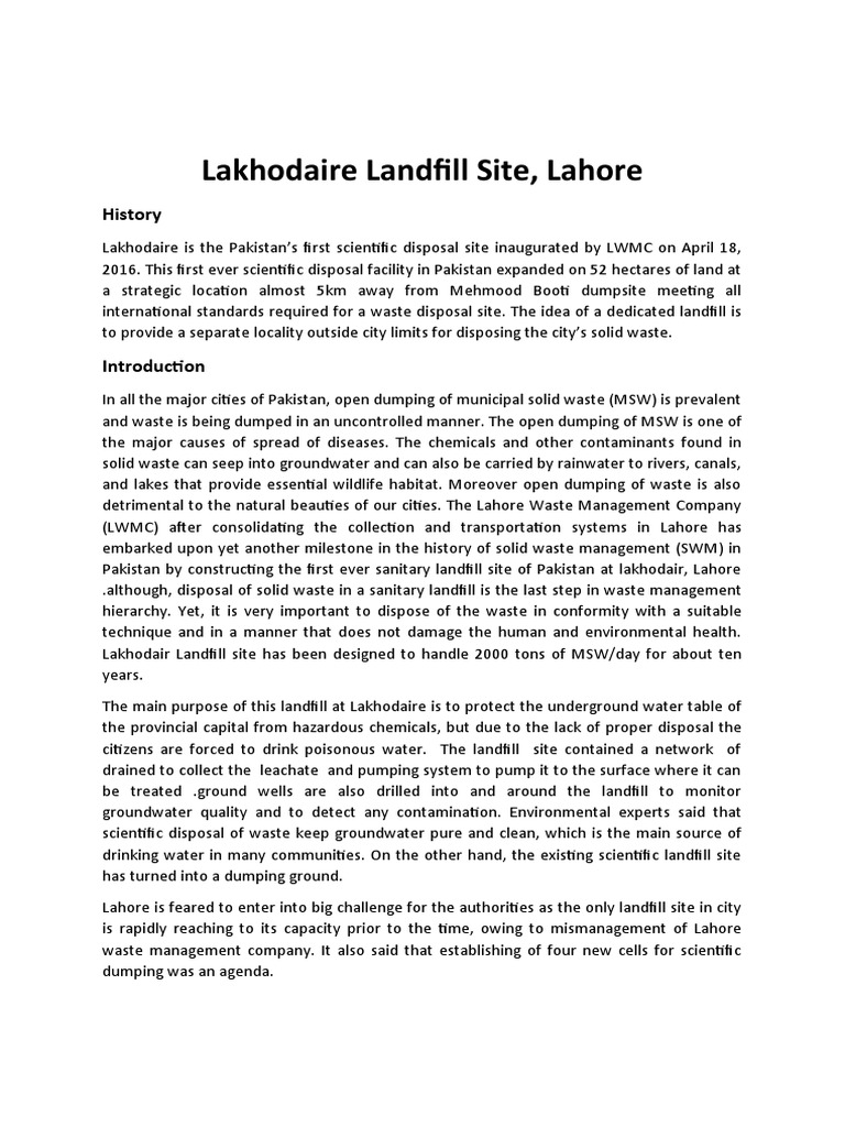 Lakhodair Is The Pakistan | PDF | Landfill | Municipal Solid Waste