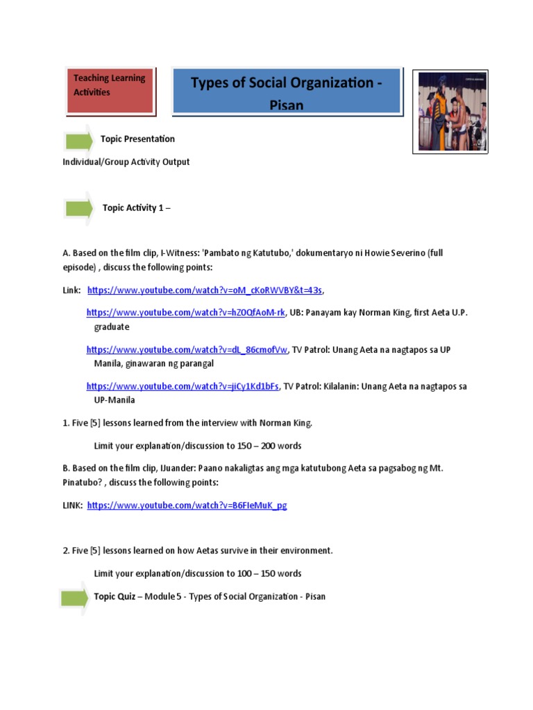 1.5 TLA Types of Social Organization - Pisan | PDF | Travel | Foreign ...