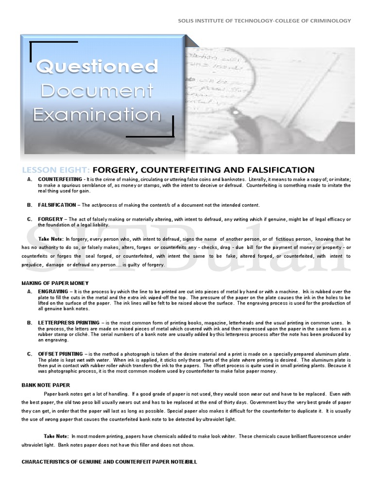 Questioned: Document Examination | PDF | Forgery | Banknote