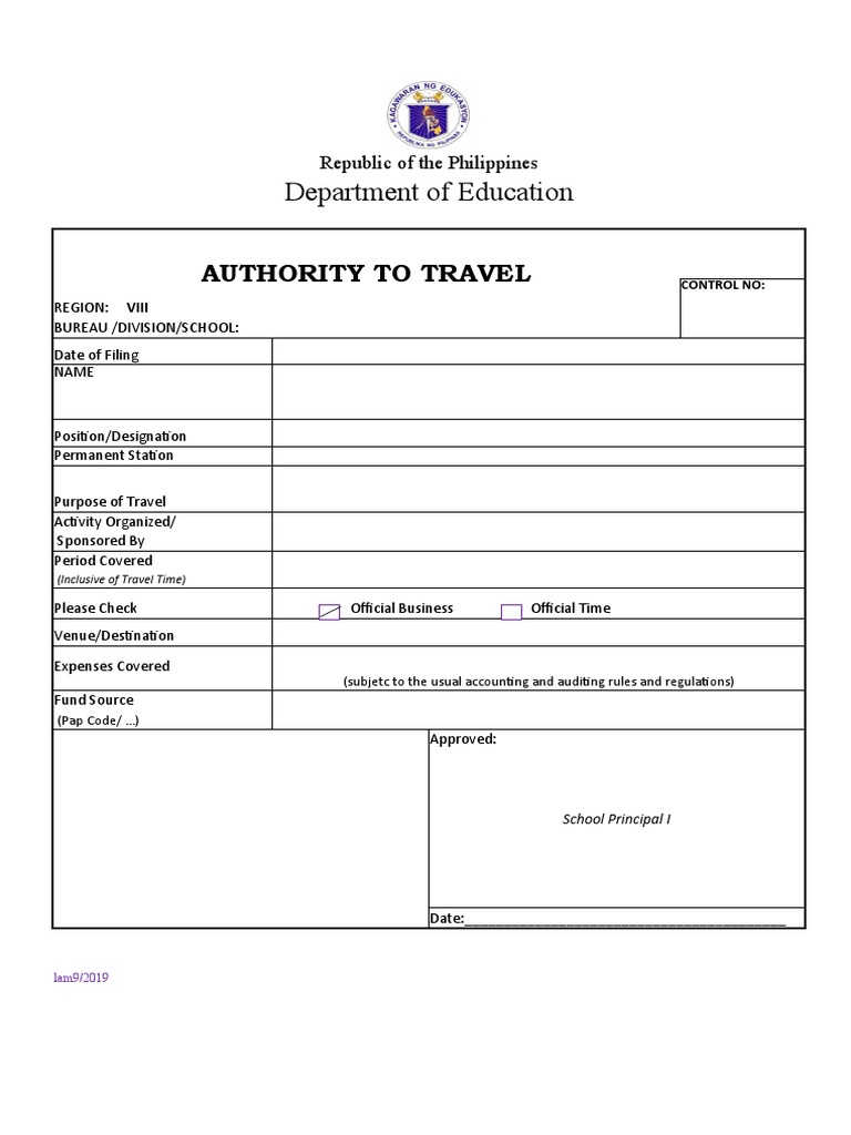 Authority To Travel DepEd | PDF
