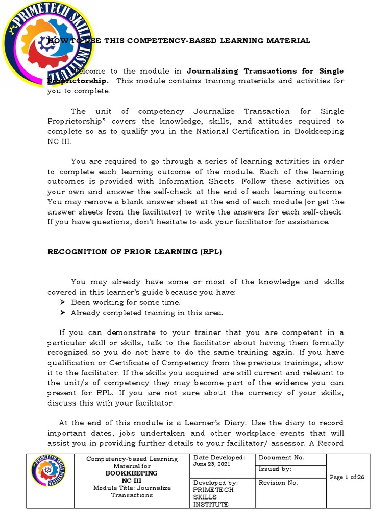 How To Use This Competency-Based Learning Material | PDF | Debits And ...