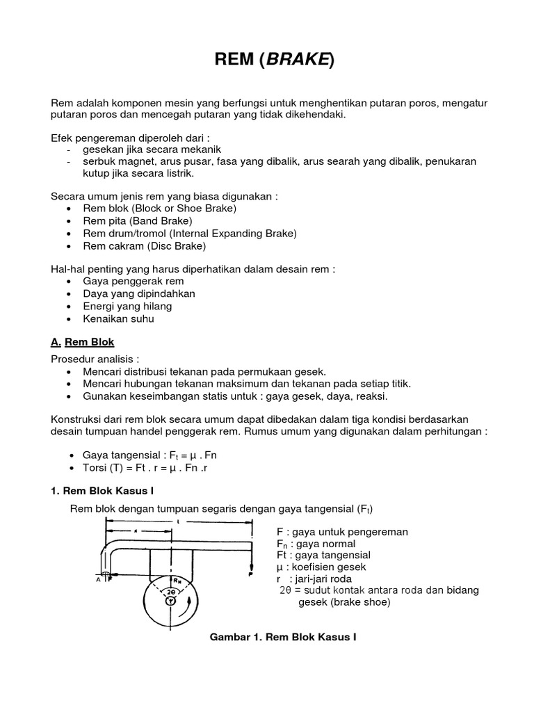 Jenis dan Analisis Sistem Rem Otomotif | PDF