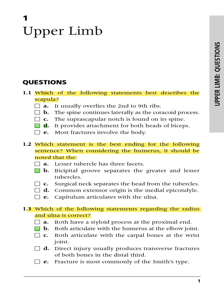 Anatomy Question | PDF | Thumb | Arm