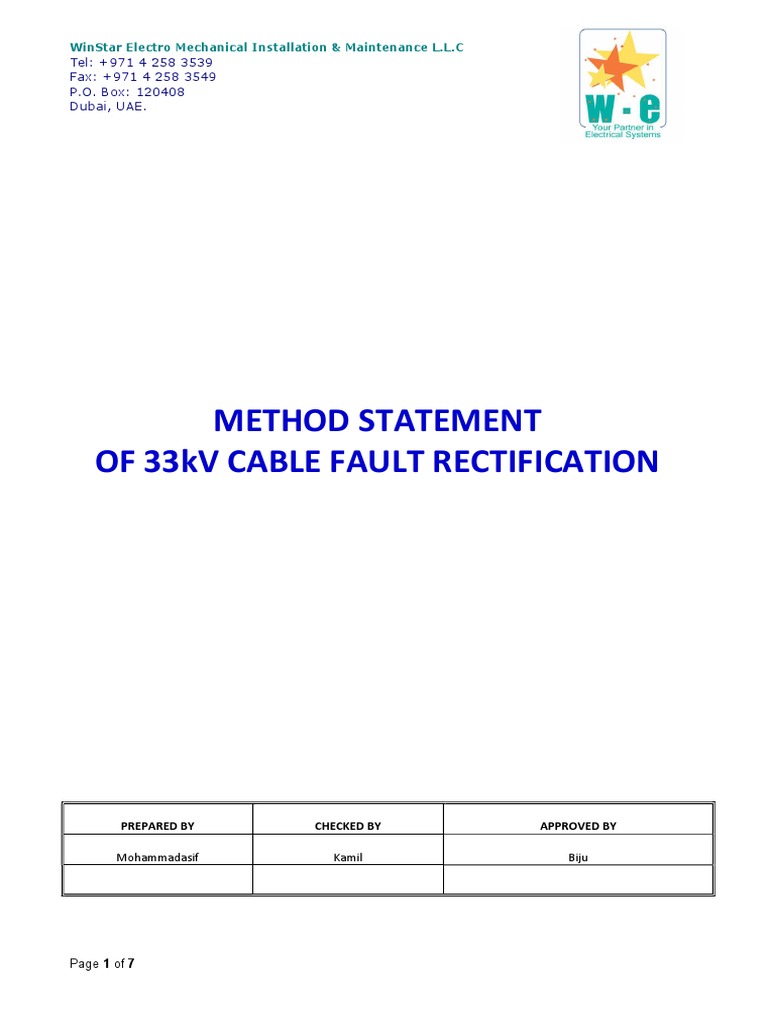 Method Statement For 33kV Cable Rectification | PDF | Scada | Personal ...