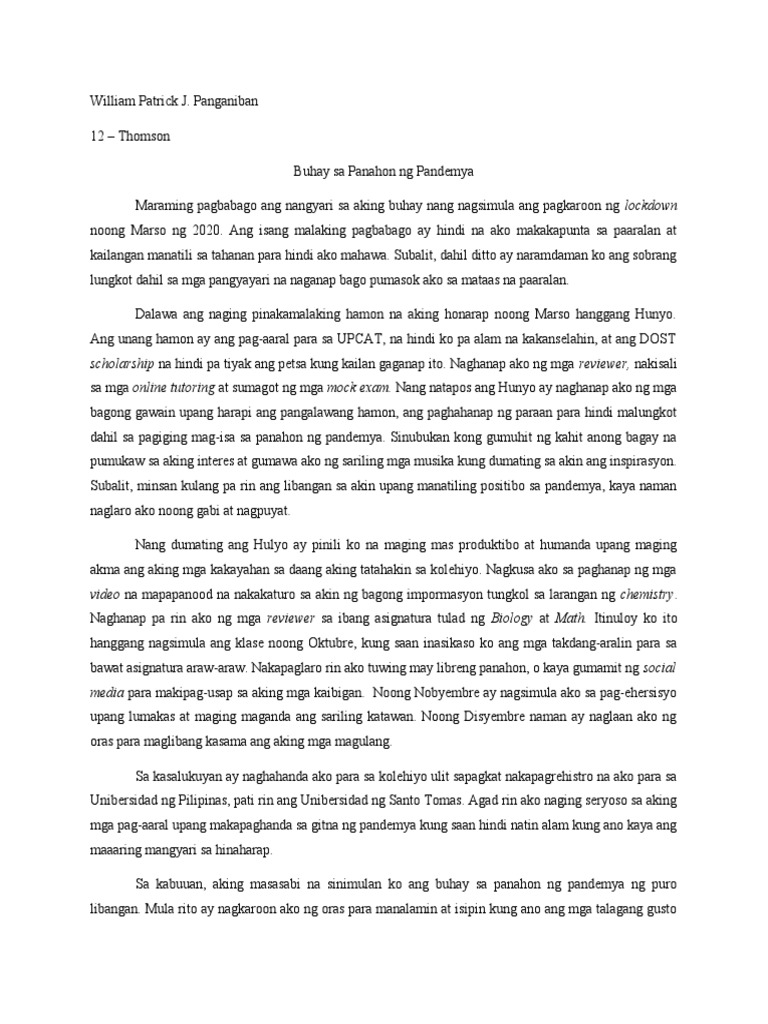 Replektibong Sanaysay (SAMPLE) | PDF