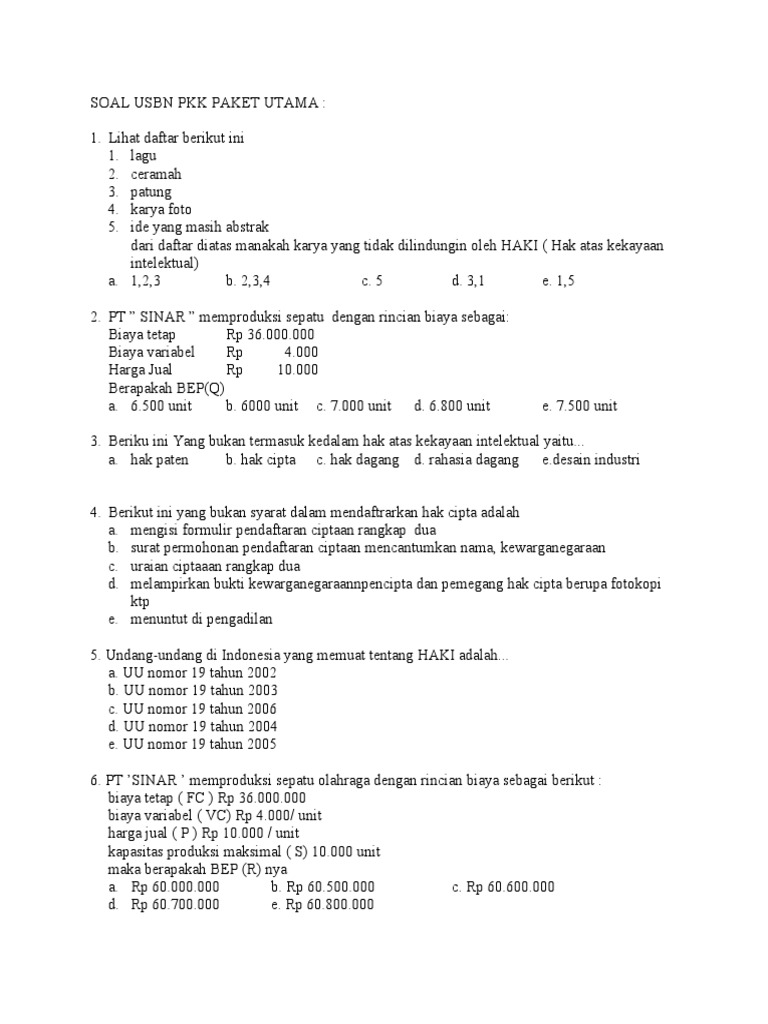 Soal Usbn Produk Kreatif Dan Kwu | PDF