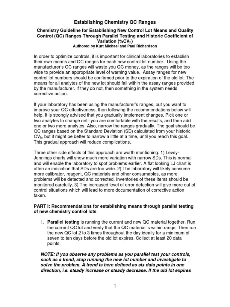 Establishing Chemistry QC Ranges | PDF | Coefficient Of Variation ...