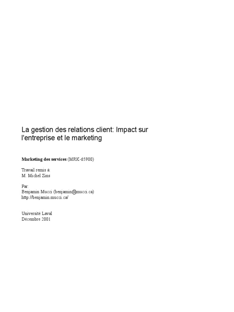 La Gestion Des Relations Client: Impact Sur L'entreprise Et Le Marketing | Descargar gratis PDF ...