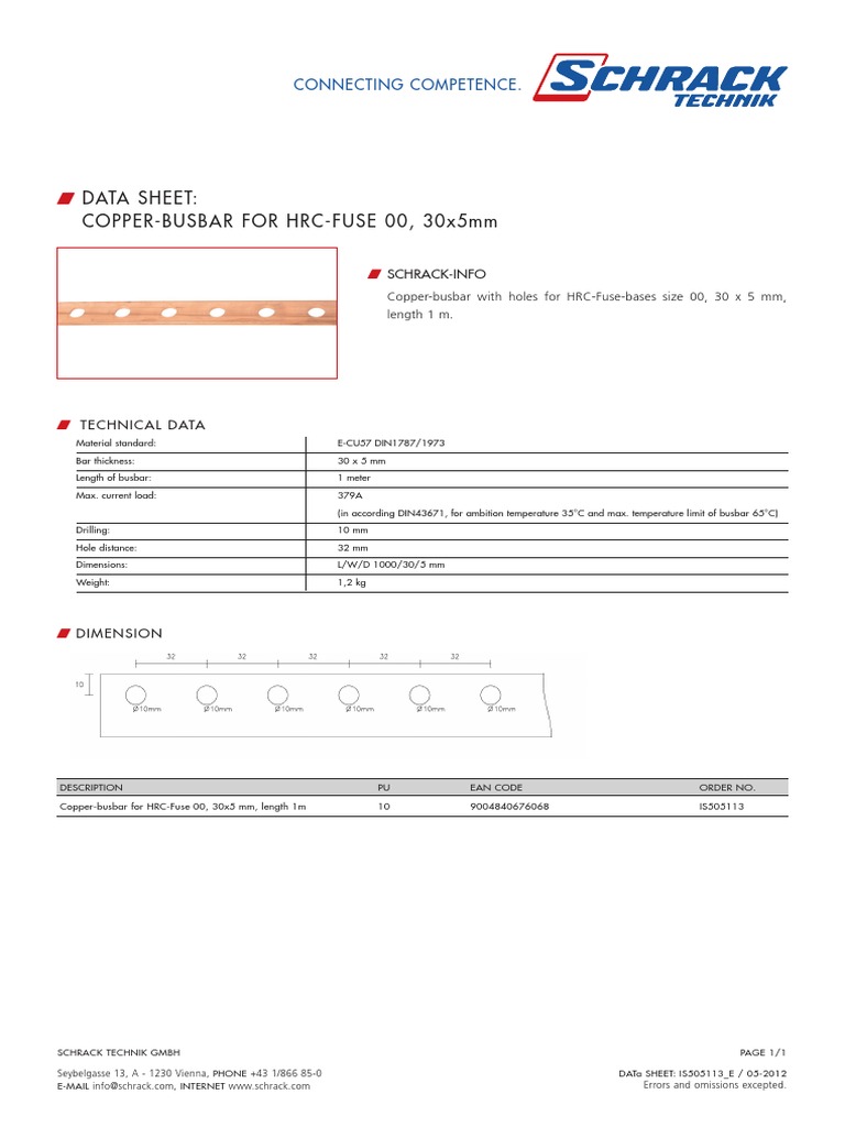 Copper Busbar Datasheet 30x5mm | PDF