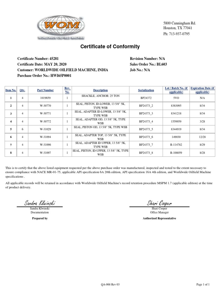 25T Shackle Load Test Certificate | PDF | Business