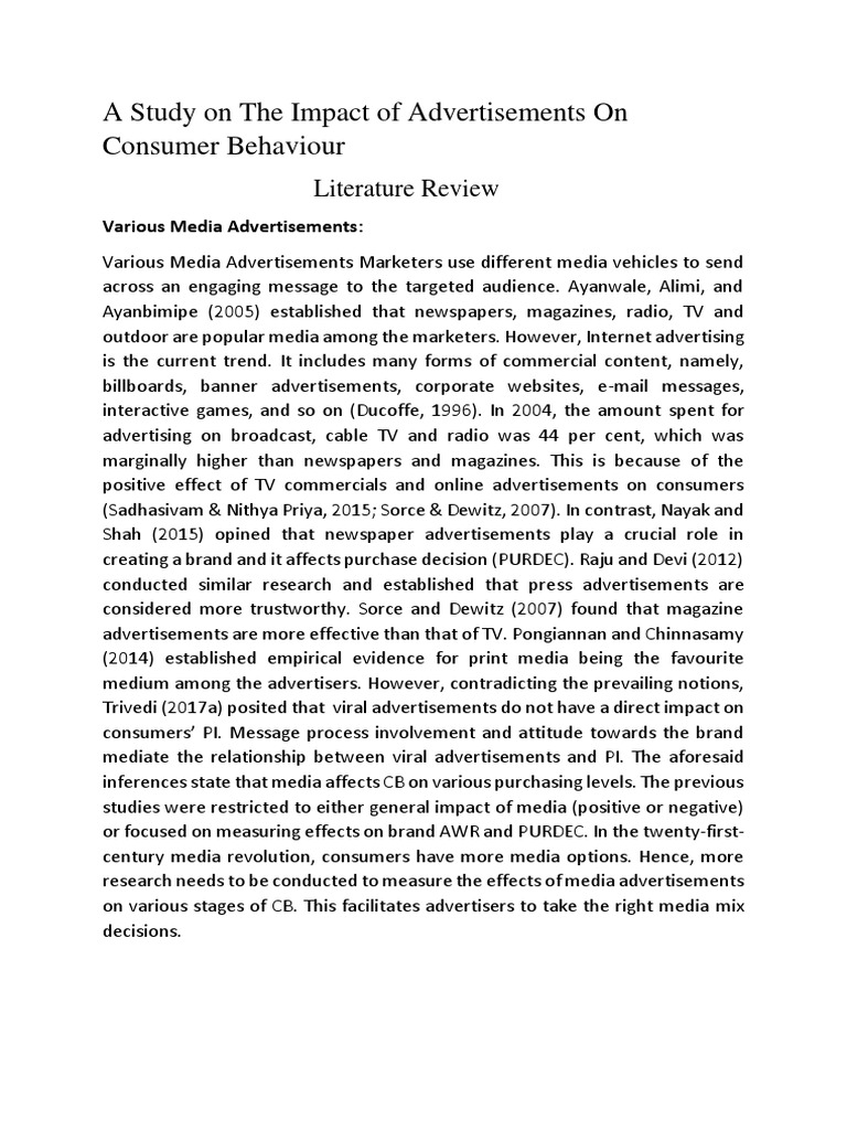 A Study On The Impact of Advertisements On Consumer Behaviour | PDF ...