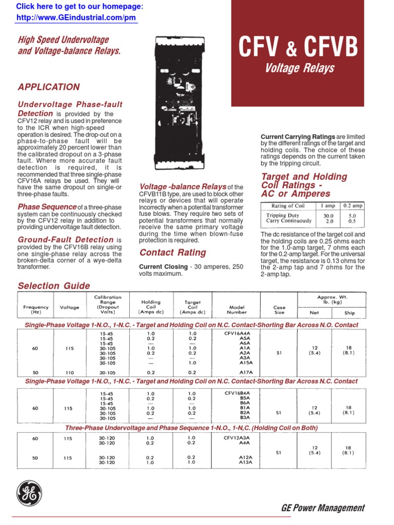 CFV CFVB: Voltage Relays | PDF | Relay | Transformer