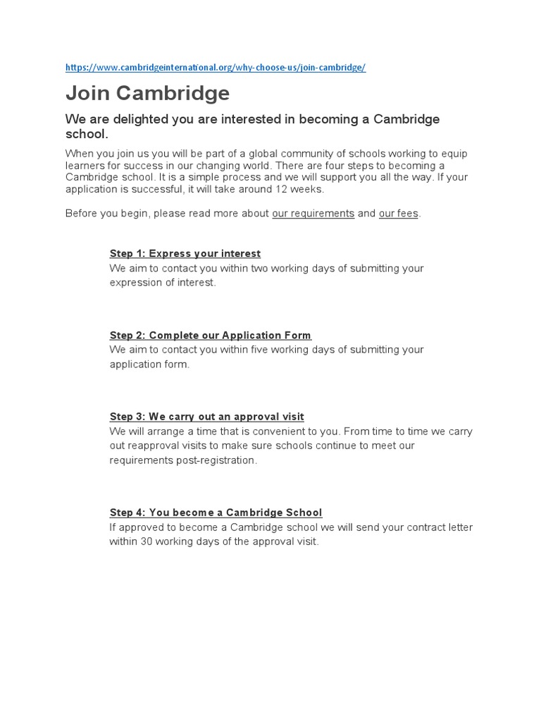 Steps to Join a Cambridge School | PDF