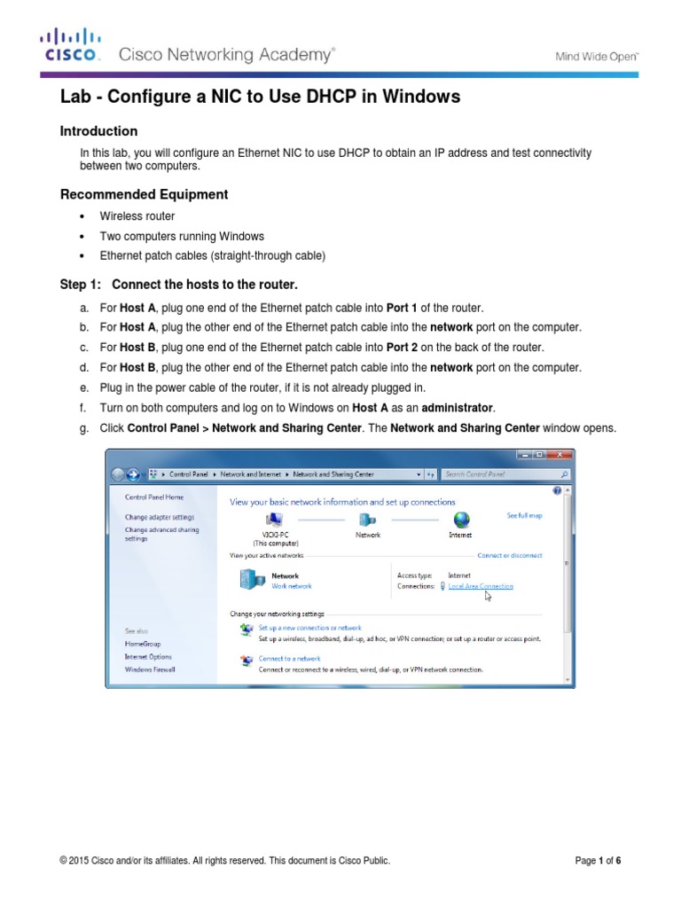 Lab Configure A Nic To Use Dhcp In Windows 7 Pdf Ip Address