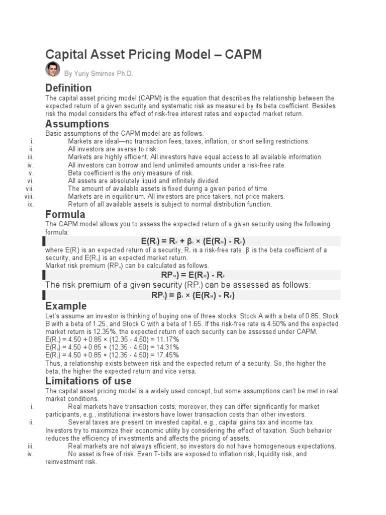 Capital Asset Pricing Model | PDF | Capital Asset Pricing Model | Beta ...