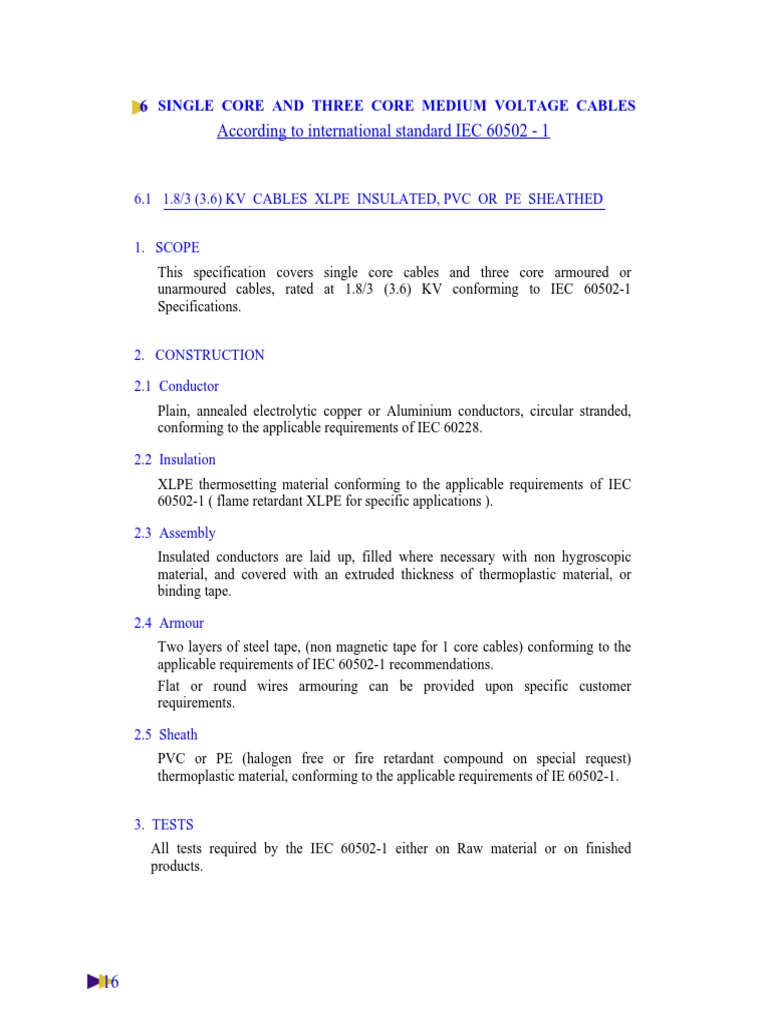 According To International Standard IEC 60502 - 1: Single Core and Three Core Medium Voltage ...
